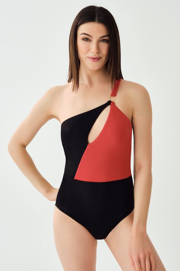 DAGI BLACK-RED ONE SHOULDER SWIMSUIT