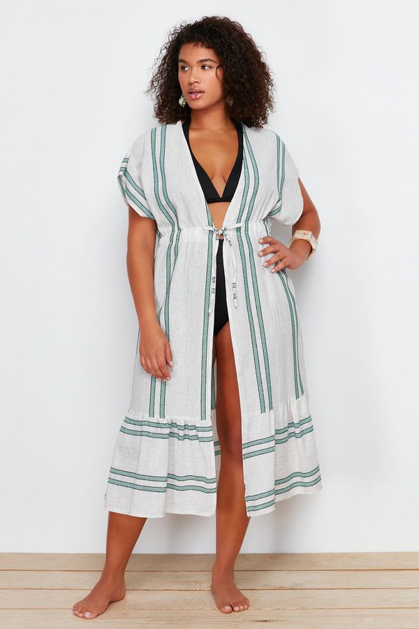 TRENDYOL CURVE BEIGE ELASTIC WAIST GATHERED WOVEN DRESS