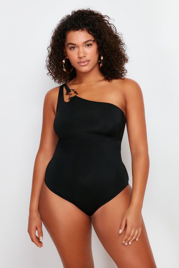 TRENDYOL CURVE BLACK ONE SHOULDER COMPRESSION SWIMSUIT