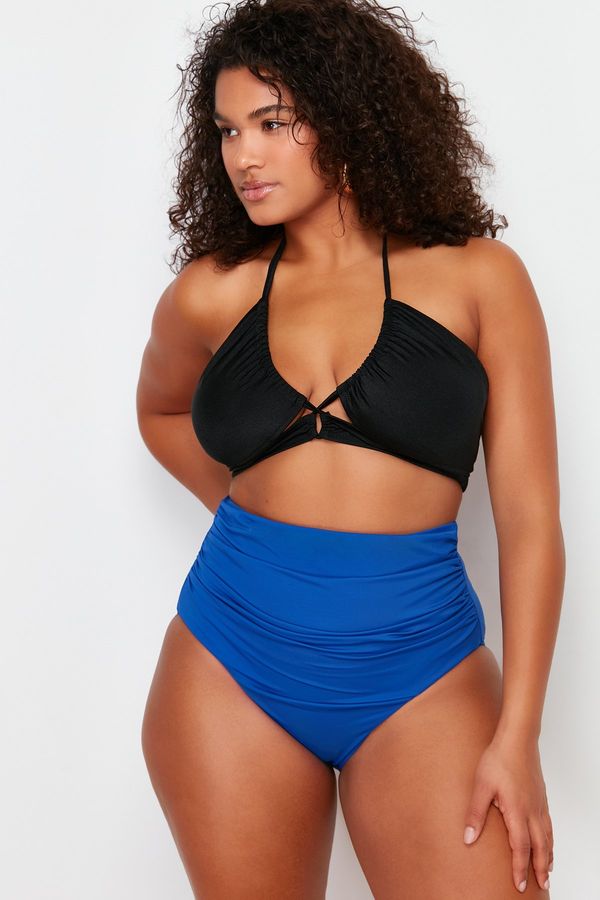 TRENDYOL CURVE NAVY BLUE HIGH WAIST CORSET SLIMMING EFFECT BIKINI BOTTOM