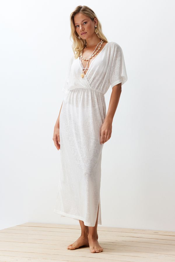 TRENDYOL BRIDAL ECRU MAXI KNITTED SLIT BEACH DRESS