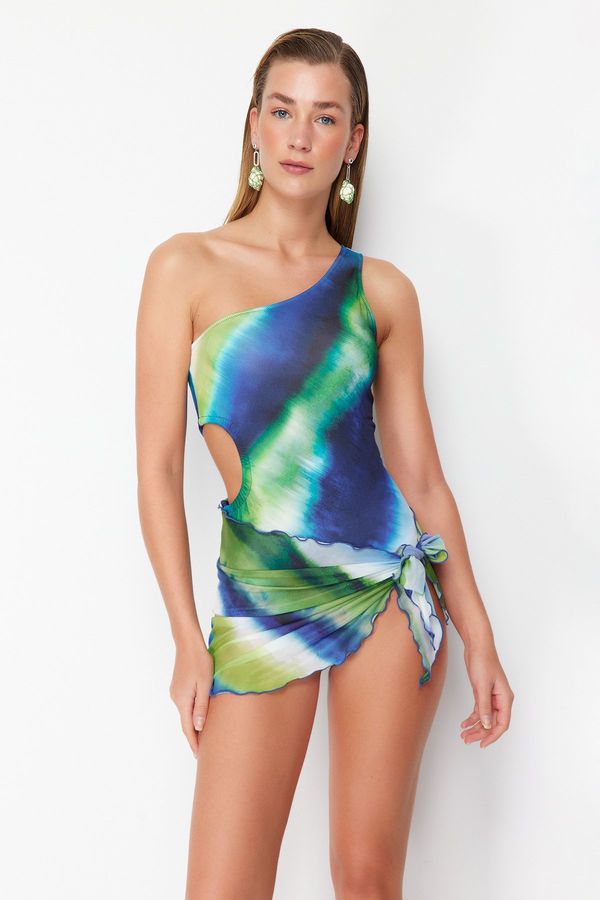 TRENDYOL ABSTRACT PATTERN MINI KNITTED FRILLY MESH 100% COTTON PAREO