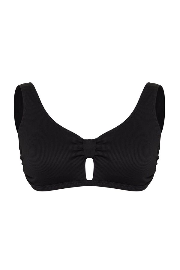 TRENDYOL CURVE BLACK KNOT DETAILED TEXTURED BIKINI TOP