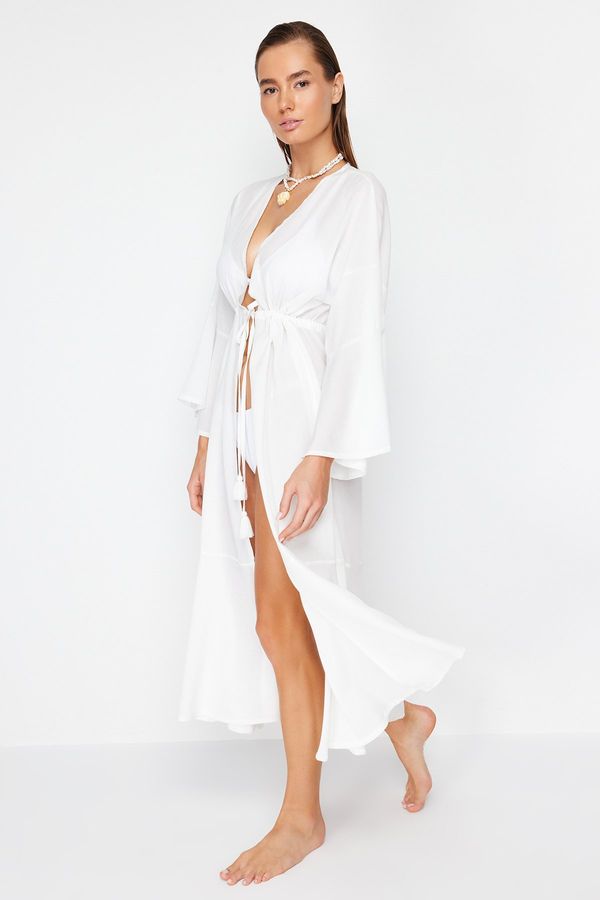 TRENDYOL BRIDAL ECRU MAXI WOVEN GATHERED KIMONO & KAFTAN