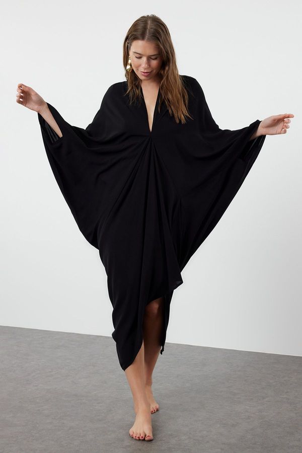 TRENDYOL BLACK WIDE FIT MAXI WOVEN DRAPED BEACH DRESS