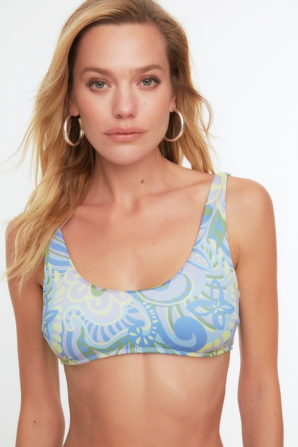TRENDYOL GREEN FLORAL PRINT BANDEAU BIKINI TOP
