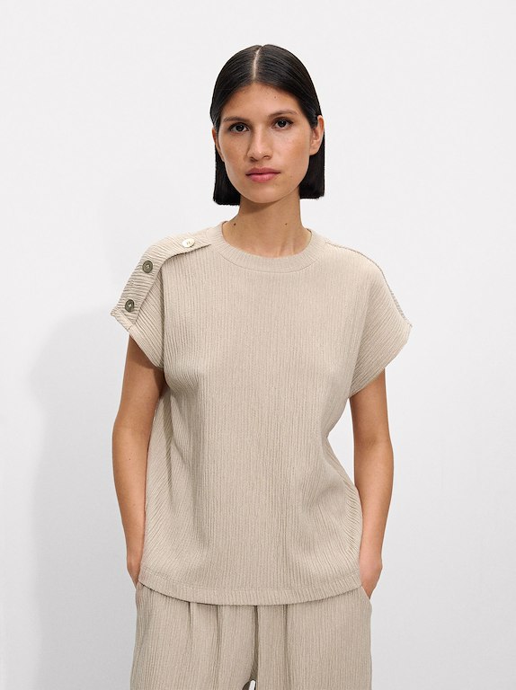 Textured T-Shirt With Shoulder Buttons