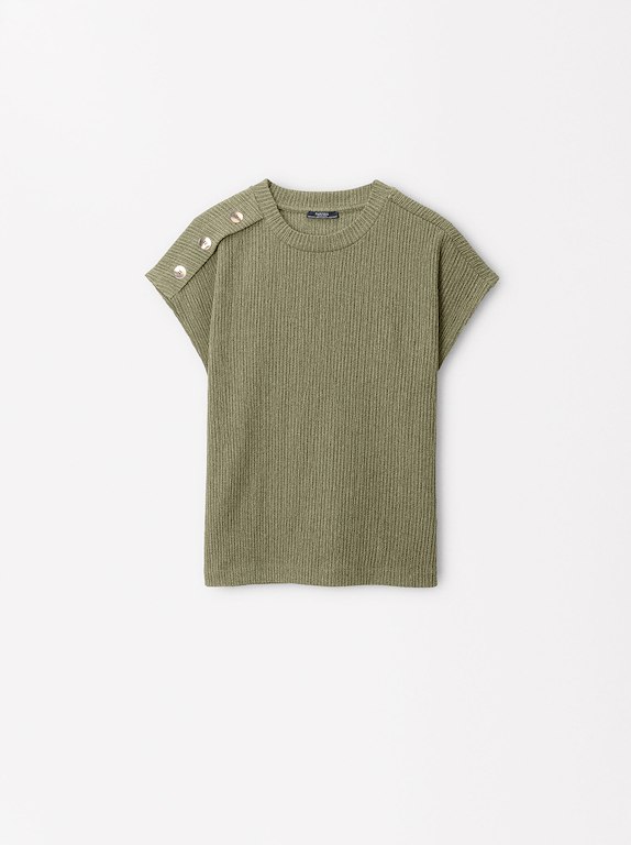 Textured T-Shirt With Shoulder Buttons