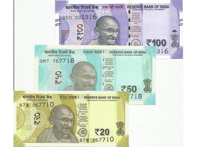 India 20 - 50 - 100 rupees 2023. UNC set