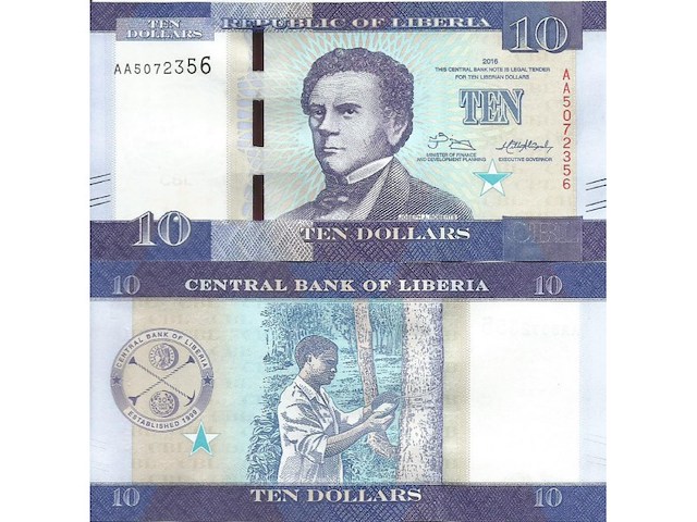 Liberia 10 dollars 2016. UNC