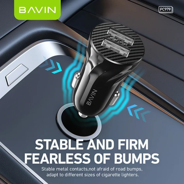 Bavin Auto punjač 2xUSB + kabl Lightning crna