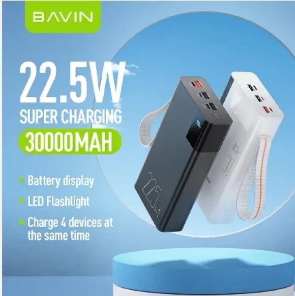 Bavin Power bank 30000mAh 22.5W QC3.0 crna