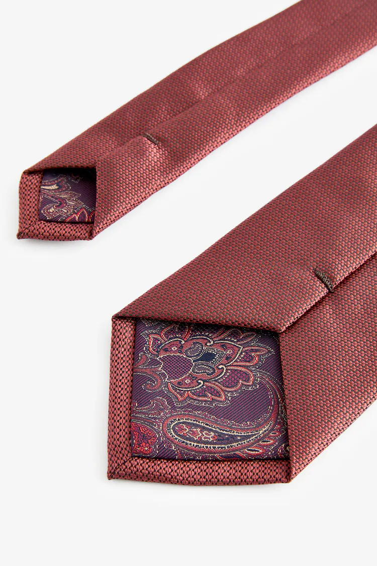 Rust Brown Textured Tie And Clip Set