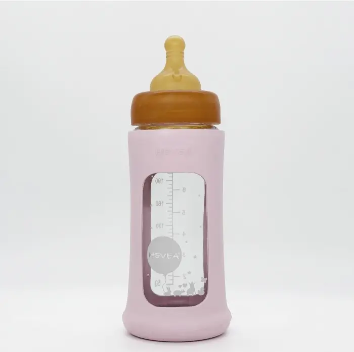 Hevea Flašica sa širokim otvorom i zaštitnim rukavom, 1 komad, 250ml/8.5oz, Roze