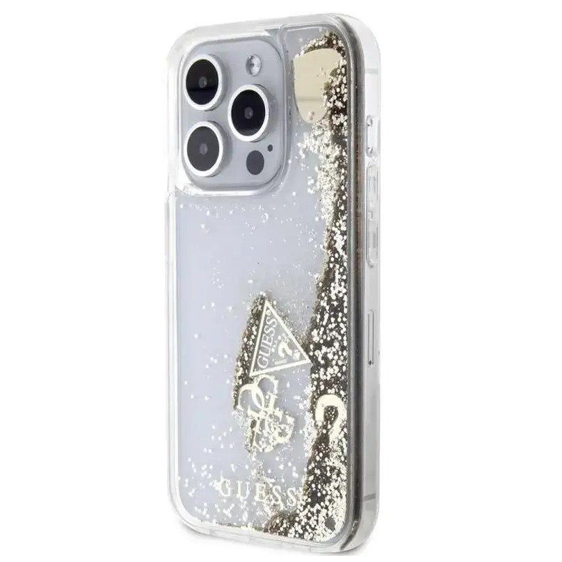 GUESS Maska za telefon iPhone 15 Pro 6.1, GUHCP15LGLHFLGO, Glitter, Zlatna