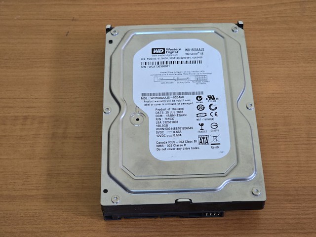 HDD SATA hard disk od 160 GB za PC Western Digital