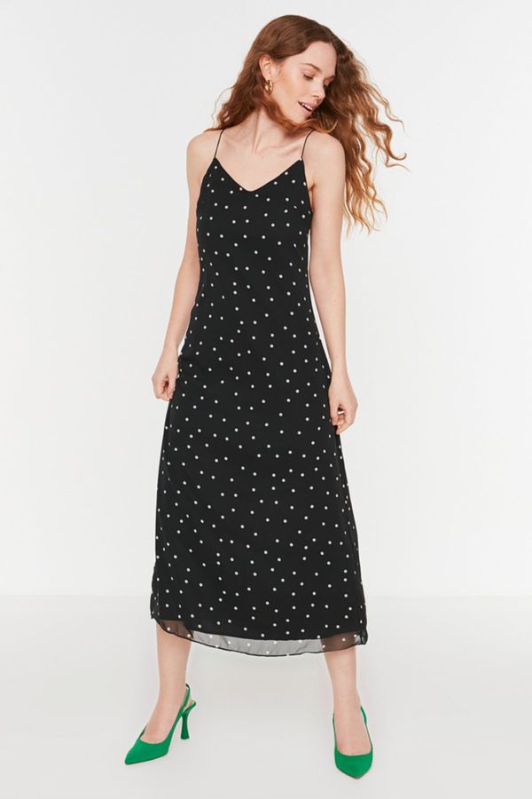 TRENDYOL BLACK POLKA DOT A-LINE CHIFFON LINED MIDI WOVEN DRESS