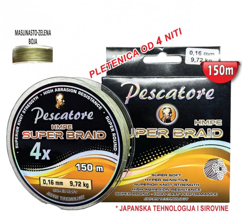 Kanap Pescatore 4x Super Braid 150m 020 11.5kg
