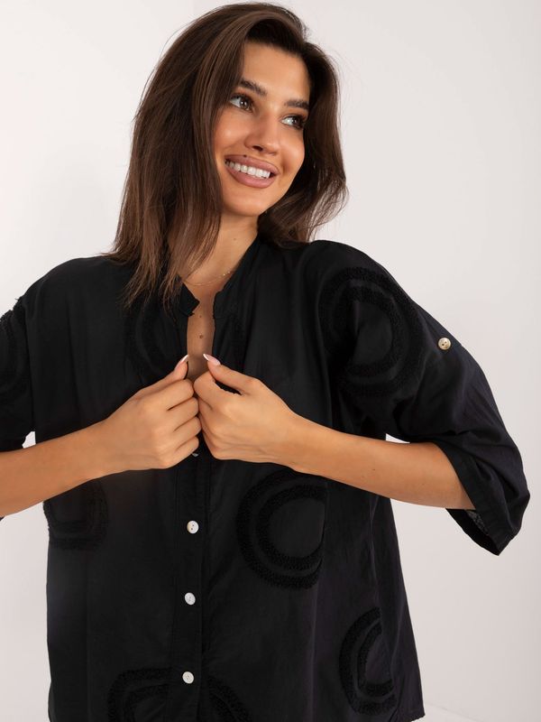 Black women's oversize shirt with a stand-up collar