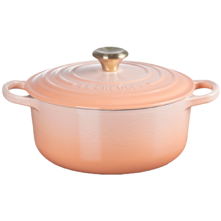 Le Creuset okrugla kaserola od livenog gvožđa sa dugmetom u boji zlata, 20 cm, 2.4 l