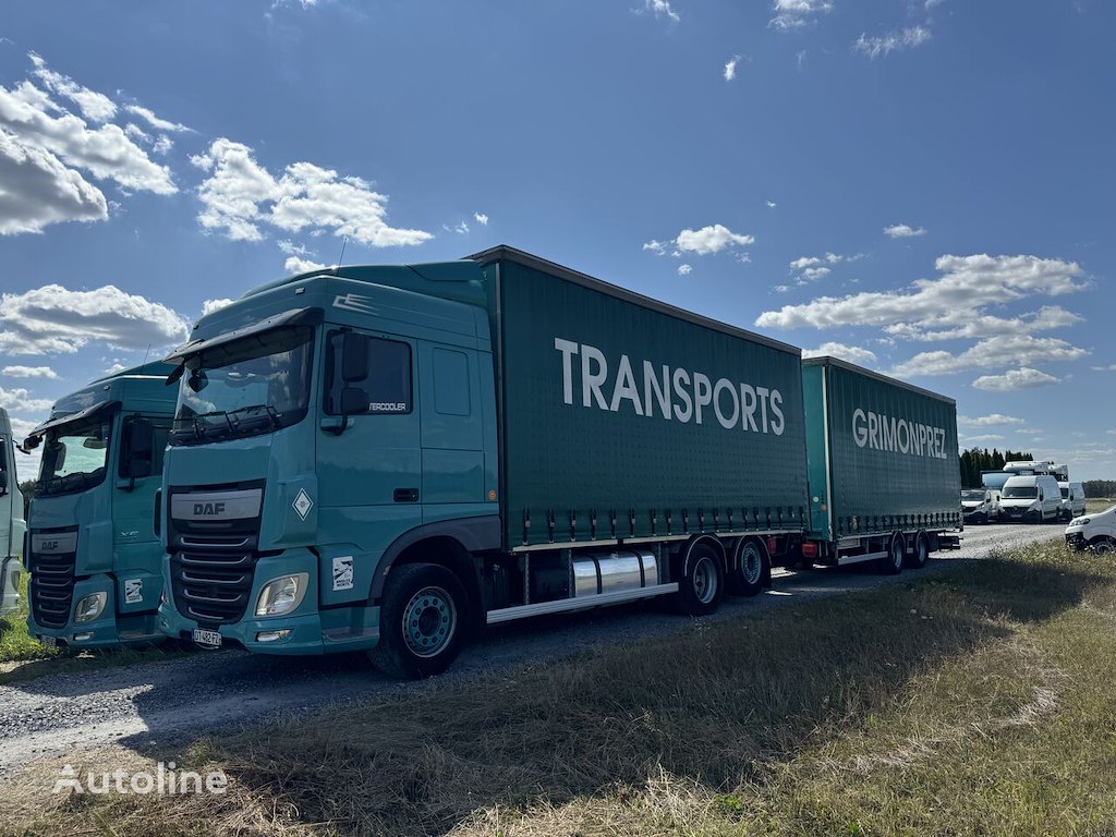 DAF XF 460 6x2 kamion sa klizna zavesa cerada + prikolica sa kliznom ceradom