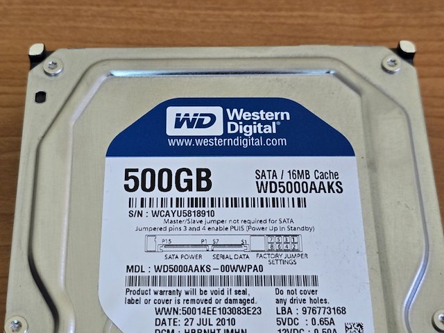 HDD SATA hard disk od 500 GB za PC WD Western Digital