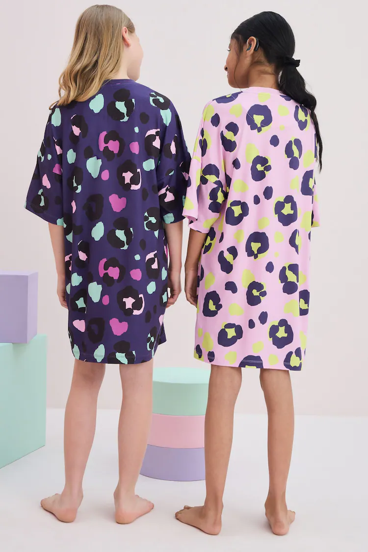 Pink/Navy Blue Animal Nighties 2 Pack (3-16yrs)