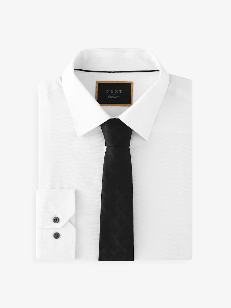 White/Black Diamond Jacqaurd Slim Fit Occasion Shirt And Tie Pack