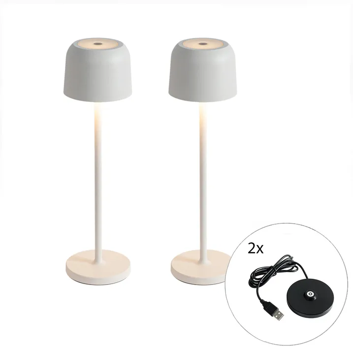 Set od 2 stolnjačke lampe Mushroom bele boje sa uključenom punjačkom stanicom - Raika