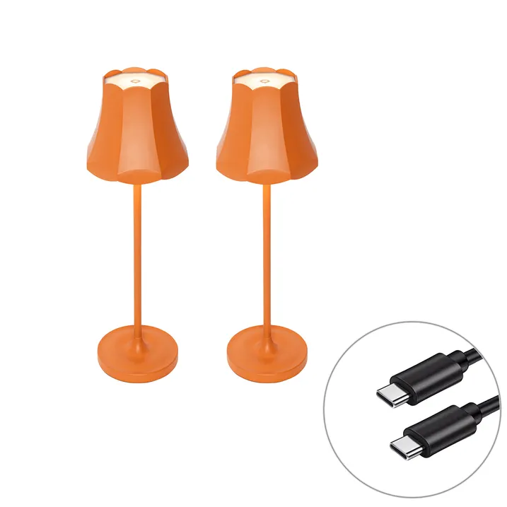 Set od 2 retro stolnjače lampe narančaste boje sa mogućnošću punjenja IP44 - Granny