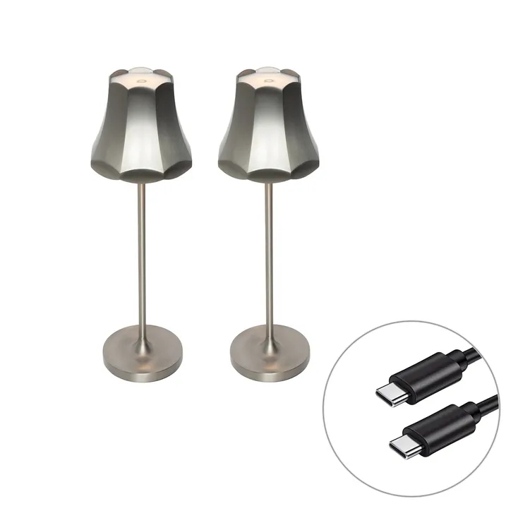 Set od 2 retro stolnjačke lampe Gunmetal punjive IP44 - Granny