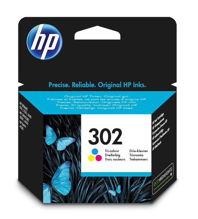 HP 302 Tri-color Original Ink Cartridge, F6U65AE