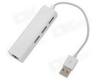 USB 2.0 - HUB 3port + RJ45 (ž) beli