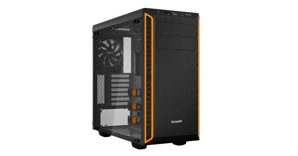 PURE BASE 600 Window Orange, MB compatibility: ATX / M-ATX / Mini-ITX, Two pre-installed be quiet! Pure Wings 2 140mm fans, Ready for water cooling radiators up to 360mm