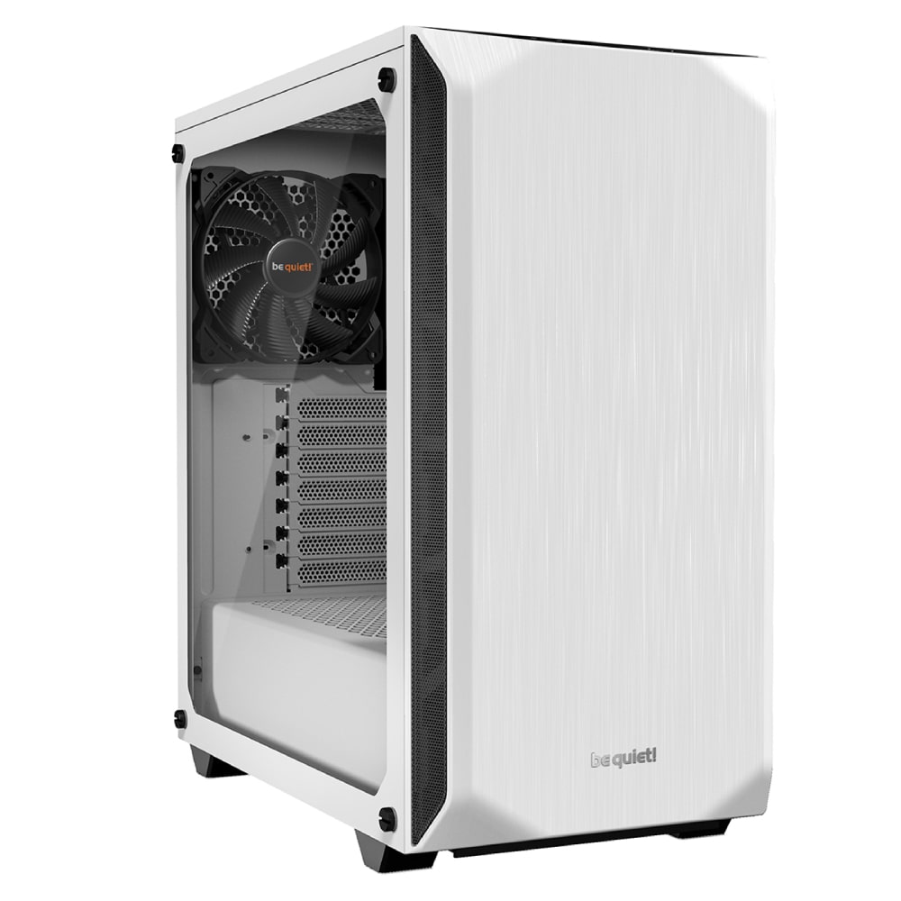 PURE BASE 500 Window White, MB compatibility: ATX / M-ATX / Mini-ITX, Two pre-installed be quiet! Pure Wings 2 140mm fans, including space for water cooling radiators up to 360mm