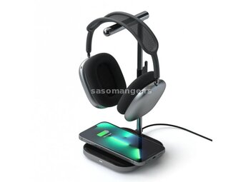 SATECHI 2-IN-1 Headphone Stand w Wireless Charger USB-C (Cable inc., Adapter not inc.) - Space Grey)