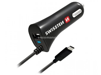 SWISSTEN Auto punjač TIP C sa kablom + USB 2,4A GPS01004