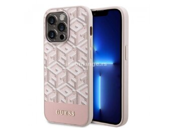 Guess Maska za iPhone 14 Pro GCUBE PU STRIPES Pink MagSafe