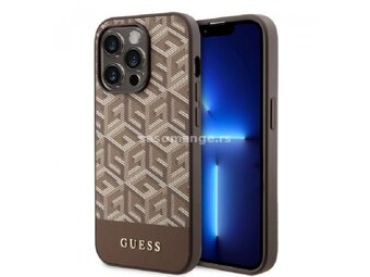 Guess Maska za iPhone 14 Pro GCUBE PU STRIPES Brown MagSafe