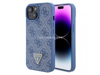 Guess Maska za iPhone 15 Plus LEATHER 4G TRIANGLE STRASS BLUE