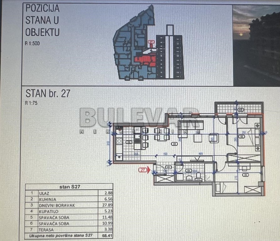 Dvosoban stan, 68.41 m2, Bubanj, Zmaj Jovina ID: p-011854