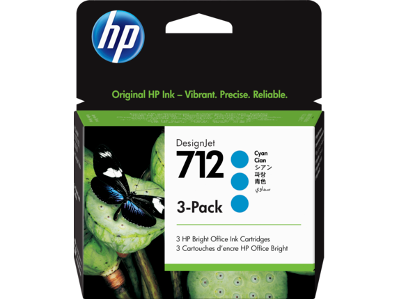 HP 712 3-Pack 29-ml Cyan DesignJet Ink Cartridge, 3ED77A