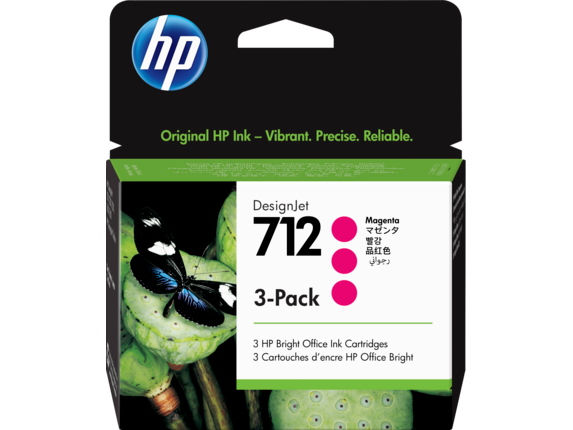 HP 712 3-Pack 29-ml Magenta DesignJet Ink Cartridge, 3ED78A