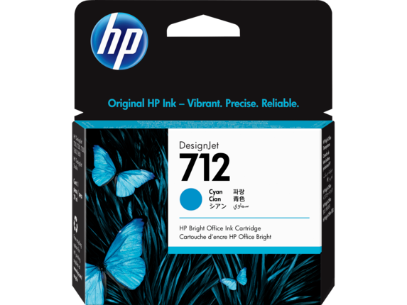 HP 712 29-ml Cyan DesignJet Ink Cartridge, 3ED67A