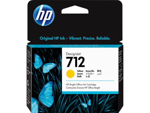 HP 712 29-ml Yellow DesignJet Ink Cartridge, 3ED69A