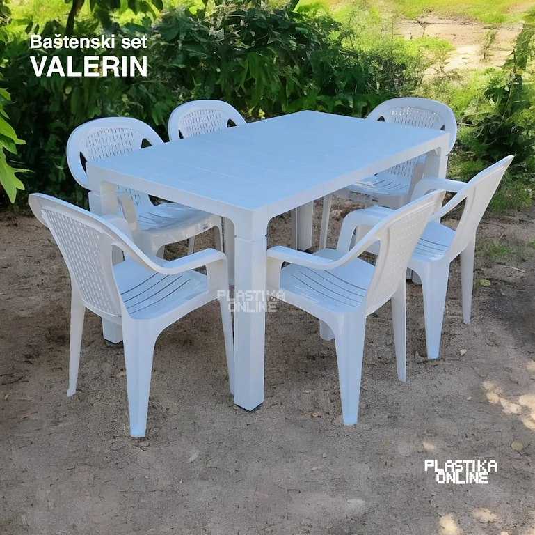 Baštenski set Valerin beli (sto Orfeo 140×80 i 6 stolica Valerija )