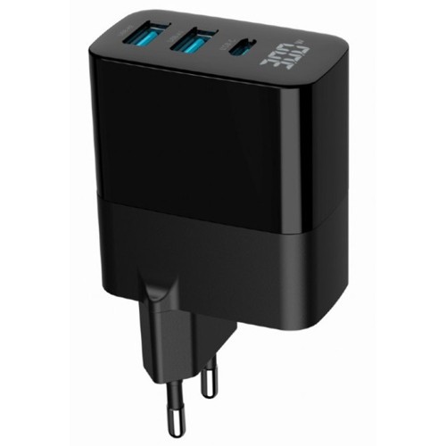 Gembird 3-portni GaN USB brzi punjač od 30W | TA-UC-PDQC30LCD-BK-02