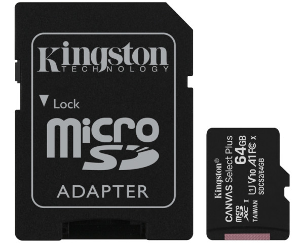 KINGSTON MEMORIJSKA KARTICA A1 MICROSDXC 64GB 100R CLASS 10 SDCS264GB + ADAPTER