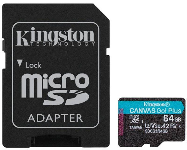 KINGSTON Memorijska kartica U3 V30 microSDXC 64GB Canvas Go Plus 170R A2 + adapter SDCG364GB