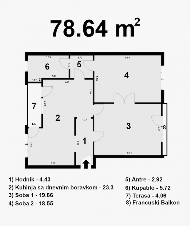 Obrenovićeva, Trosoban stan na prodaju, 78 m2, 124.000€